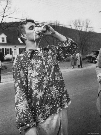 'Messy Guzzler Drinking So Fast That Beer Misses His Mouth and Streams ...