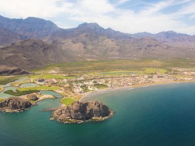 'Mexico, Baja California Sur. Aerial view of Loreto Bay, Nopolo Rock ...