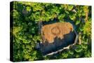 Aerial of a shabono (yanos), the traditional communal dwellings of the ...