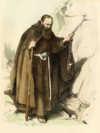 'Middle Ages: Hermit Monk of the Middle Ages. Colour Engraving of the ...