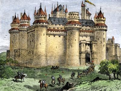 'Middle Ages: Knights Entering a Castle in the Middle Ages. Colour ...
