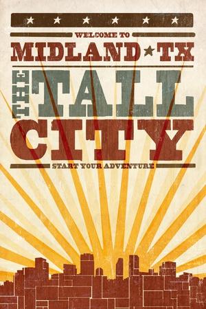 'Midland, Texas - Skyline and Sunburst Screenprint Style' Posters ...