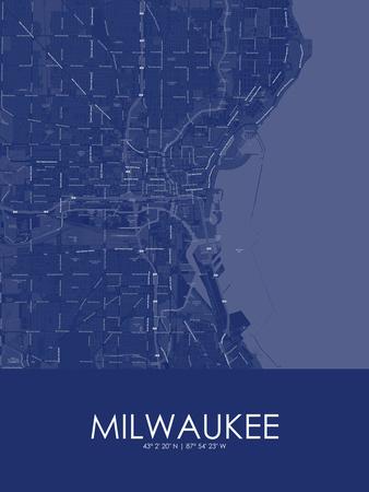 'Milwaukee, United States of America Blue Map' Prints | AllPosters.com