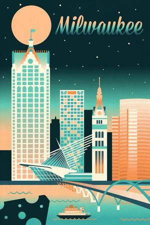 'Milwaukee, Wisconsin - Retro Skyline Chromatic Series - Lantern Press ...