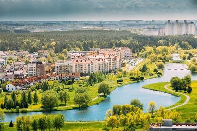 Minsk, Belarus. Houses In A Residential Area In Sunny Summer Day Photo ...