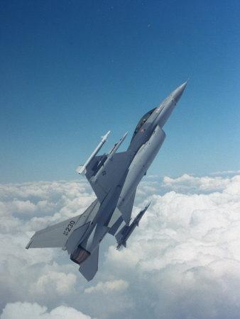 'Missile-Armed Us F-16 Fighter Aircraft in Flight, Climbing Above ...