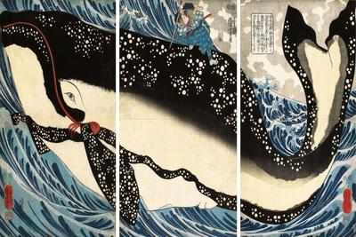 'Miyamoto No Musashi Attacking the Giant Whale, 1847-50 (Woodblock ...