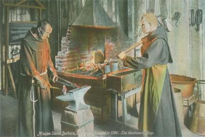'Monks in Blacksmith Shop, Santa Barbara Mission, California' Art ...