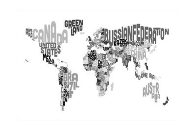 'Monotone Text Map of the World' Print - Michael Tompsett | AllPosters.com