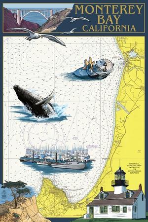 'Monterey Bay, CA - Nautical Chart' Poster - Lantern Press | AllPosters.com