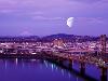 'Moon Over the City with Mt Hood in the Background, Portland, Oregon ...