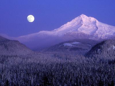 'Moon Rises Over Mt. Hood, Oregon Cascades, USA' Photographic Print ...