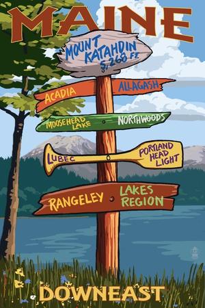 'Mount Katahdin, Maine - Sign Destinations' Posters - Lantern Press ...