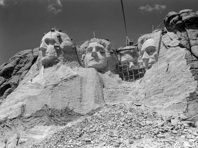 'Mount Rushmore National Memorial Being Carved by Stoneworkers, the ...