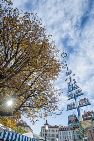 'Munich, Bavaria, Germany, Maypole at the Viktualienmarkt (Food Market ...