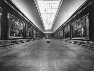 'Long Gallery of Paintings at Louvre Museum with Skylight Ceilings ...