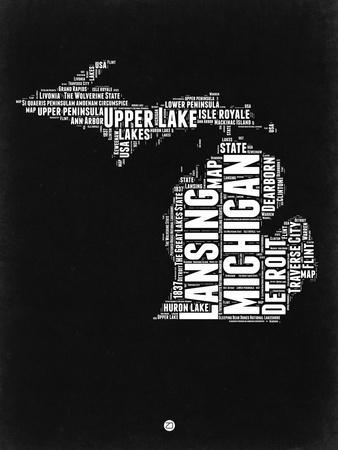 Michigan Black and White Map - NaxArt | AllPosters.com