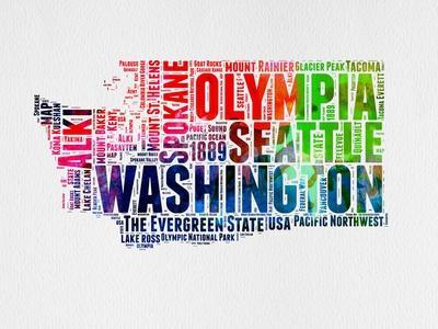 Washington Watercolor Word Cloud - NaxArt | AllPosters.com