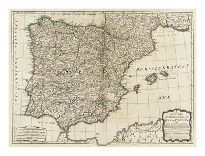 'New Map of the Kingdoms of Spain and Portugal, c.1790' Poster - Thomas ...