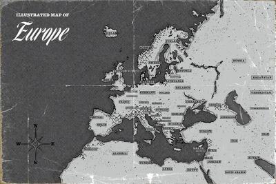 Vintage Illustrated Map of Europe Mono Giclee Print - Nicholas ...