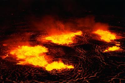 'Night View of Boiling Lava from Volcanic Eruption' Photographic Print ...