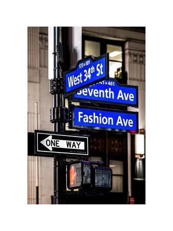 'NYC Street Signs in Manhattan by Night - 34th Street, Seventh Avenue ...