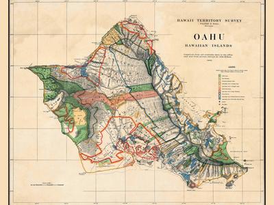 'Oahu Hawaii - Hawaiian Islands Survey Map - T.H. Territory of Hawaii ...