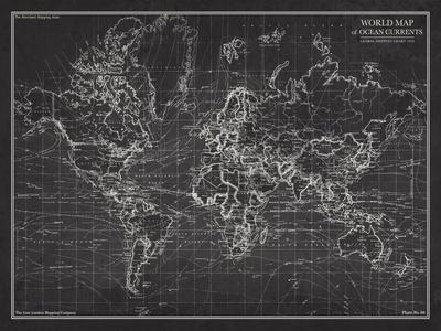 'Ocean Current Map - Global Shipping Chart' Giclee Print - The Vintage ...