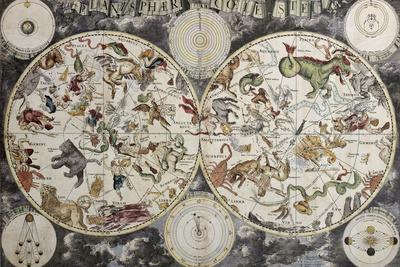 'Old Sky Map Depicting Boreal And Austral Hemispheres With ...
