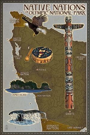 'Olympic National Park - Map of Native Tribes' Prints - Lantern Press ...