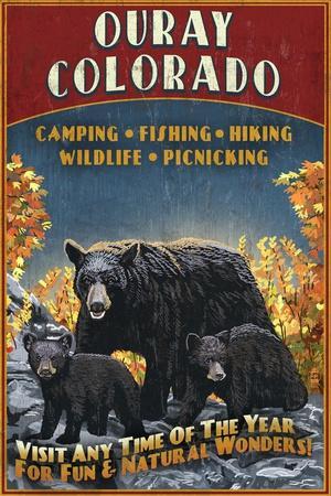 'Ouray, Colorado - Black Bears - Vintage Sign - Lantern Press Artwork ...