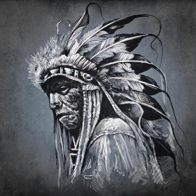 'Sketch Of Tattoo Art, Indian Head Over Colorful Background' Prints ...