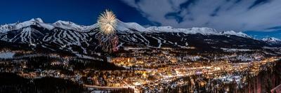 'Panoramic View of New Year's Eve Fireworks against Snowy Mountains in ...