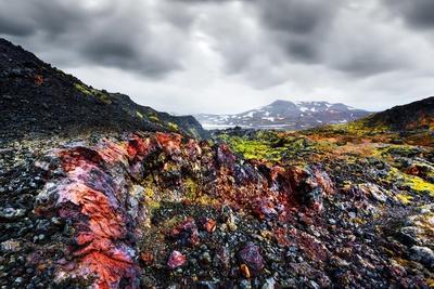 Panoramical view of Reeky lavas field in the geothermal valley ...