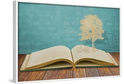 'Paper Cut Of Children Read A Book Under Tree On Old Book' Poster ...