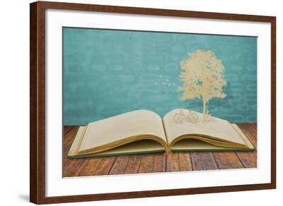 'Paper Cut Of Children Read A Book Under Tree On Old Book' Poster ...