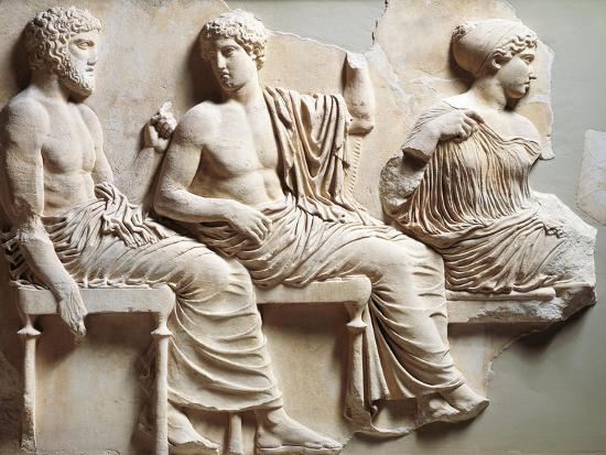 Pentelic Marble Frieze Of Parthenon Relief Depicting Seated Poseidon
