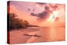 Perfect tropical beach sunset. Beach banner in sunset time. Calm and ...