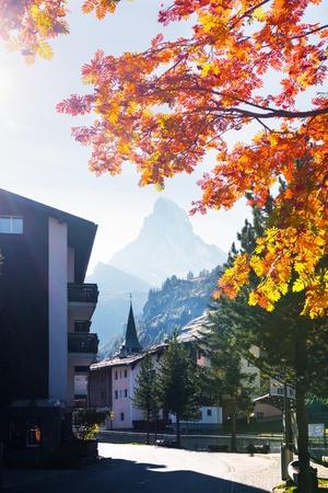 'Picturesque view of Zermatt city street with Matterhorn peak and ...