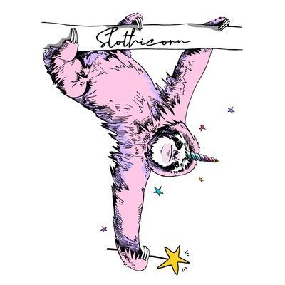 'Pink Funny Sloth with a Unicorn Horn and with a Star on a Trunk Tree ...