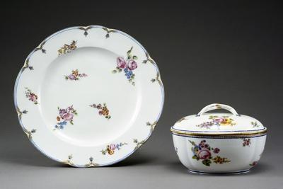 Plate and Small Tureen with Floral Decorations, Porcelain Giclee Print ...