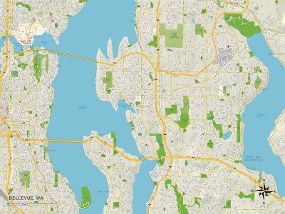 'Political Map of Bellevue, WA' Posters | AllPosters.com