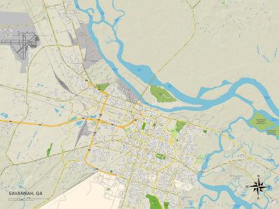 'Political Map of Savannah, GA' Posters | AllPosters.com