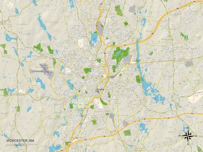 'Political Map of Worcester, MA' Prints | AllPosters.com