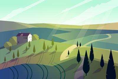 Colorfull Cartoon Flat Landscape Vector Illustration - Poppy field ...