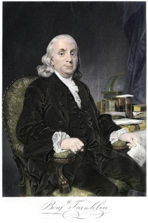 'Portrait of Benjamin Franklin (1706-1790) Sitting with His Signature ...