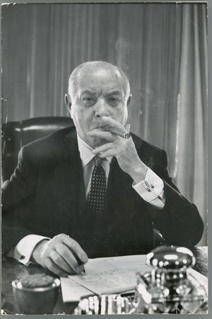'Portrait of RCA Chairman David Sarnoff Sitting at Desk in His Office ...