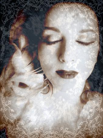 'Portrait with Floral Ornaments in Monotone' Photographic Print - Alaya ...