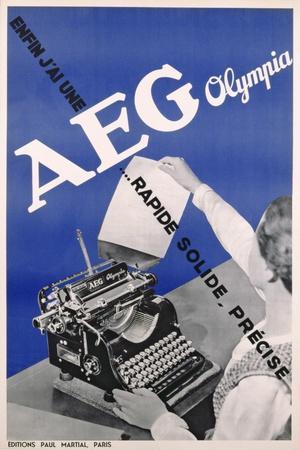 'Poster Advertising an 'Aeg Rapide' Typewriter, C.1935' Giclee Print ...