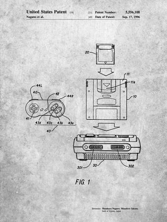 'PP1072-Slate Super Nintendo Console Remote and Cartridge Patent Poster ...